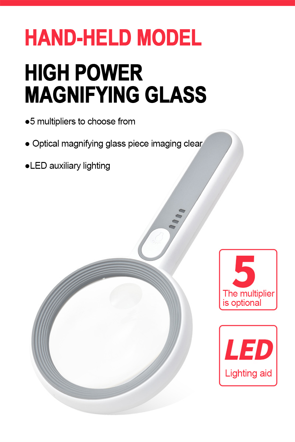 5X 6X 11X 12X Rechargeable Handheld Magnifier 3 Lighting Modes ...