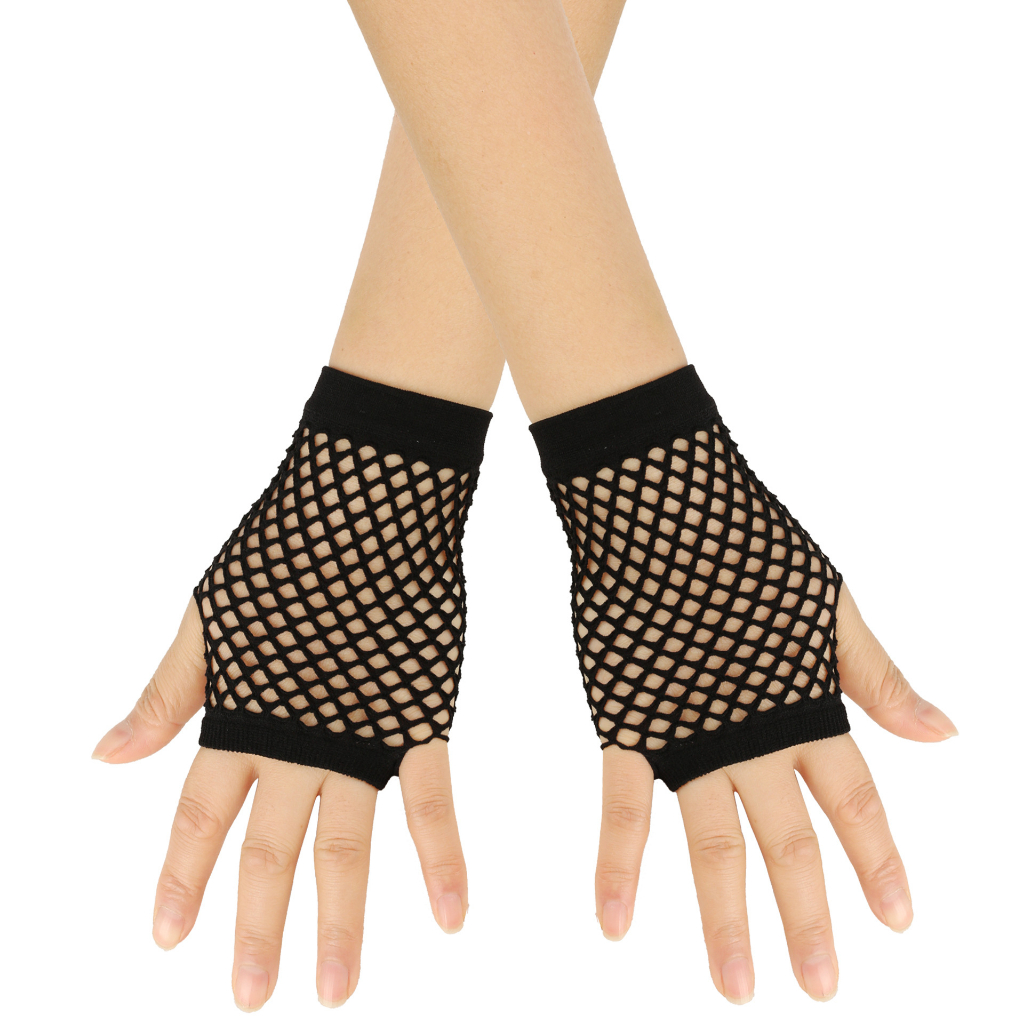 Hi-Kid Girls Mesh Gloves Short Wrist Gothic Punk Rock Costume Fancy ...