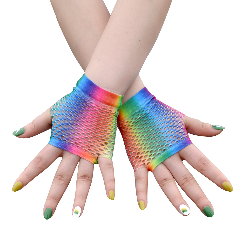 Hi-Kid Girls Mesh Gloves Short Wrist Gothic Punk Rock Costume Fancy ...