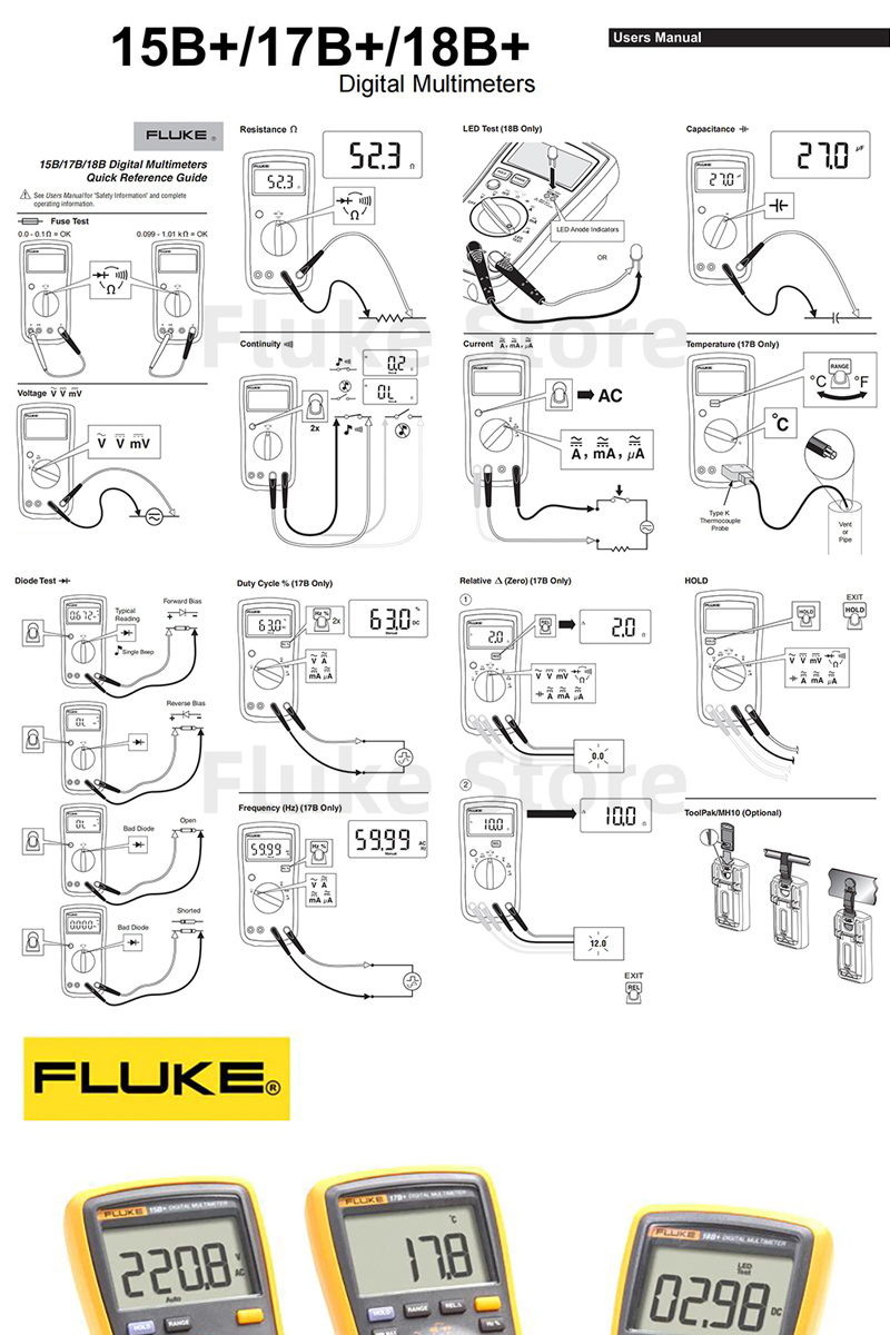 Digital Multimeter Fluke15B+ 17B+ 18B+ Plus Professional Electrical ...