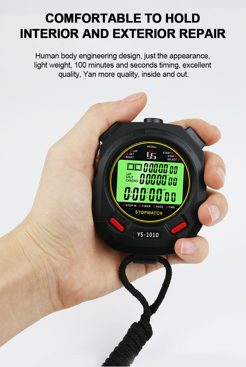 Digital Sports Stopwatch Timer 10/30/60/100 Tracks Luminous Stopwatch ...
