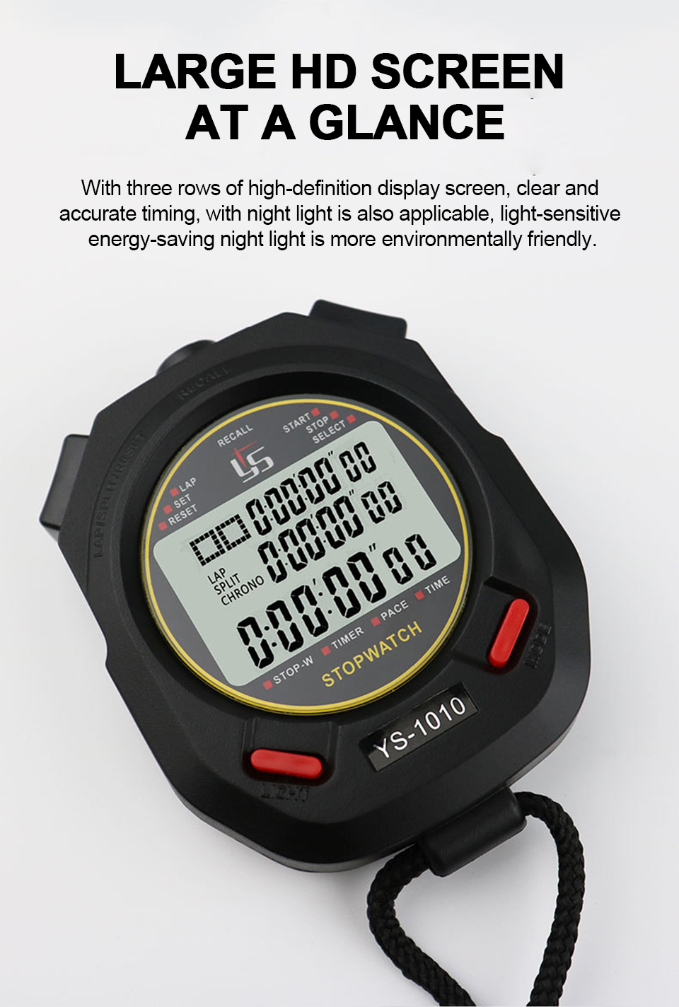 Digital Sports Stopwatch Timer 10/30/60/100 Tracks Luminous Stopwatch ...