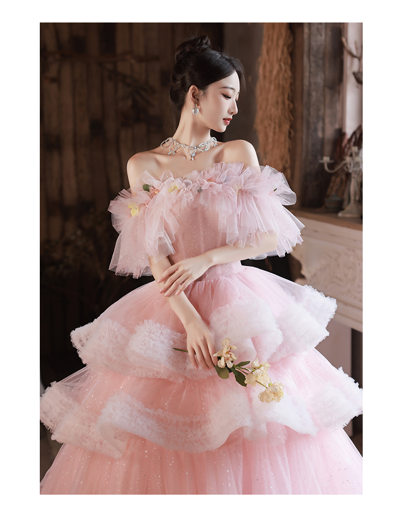 Pink Gown For Js Prom Dress Sen Series Tailed Evening Dress Ball Gown ...