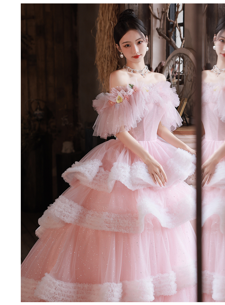Pink Gown For Js Prom Dress Sen Series Tailed Evening Dress Ball Gown ...