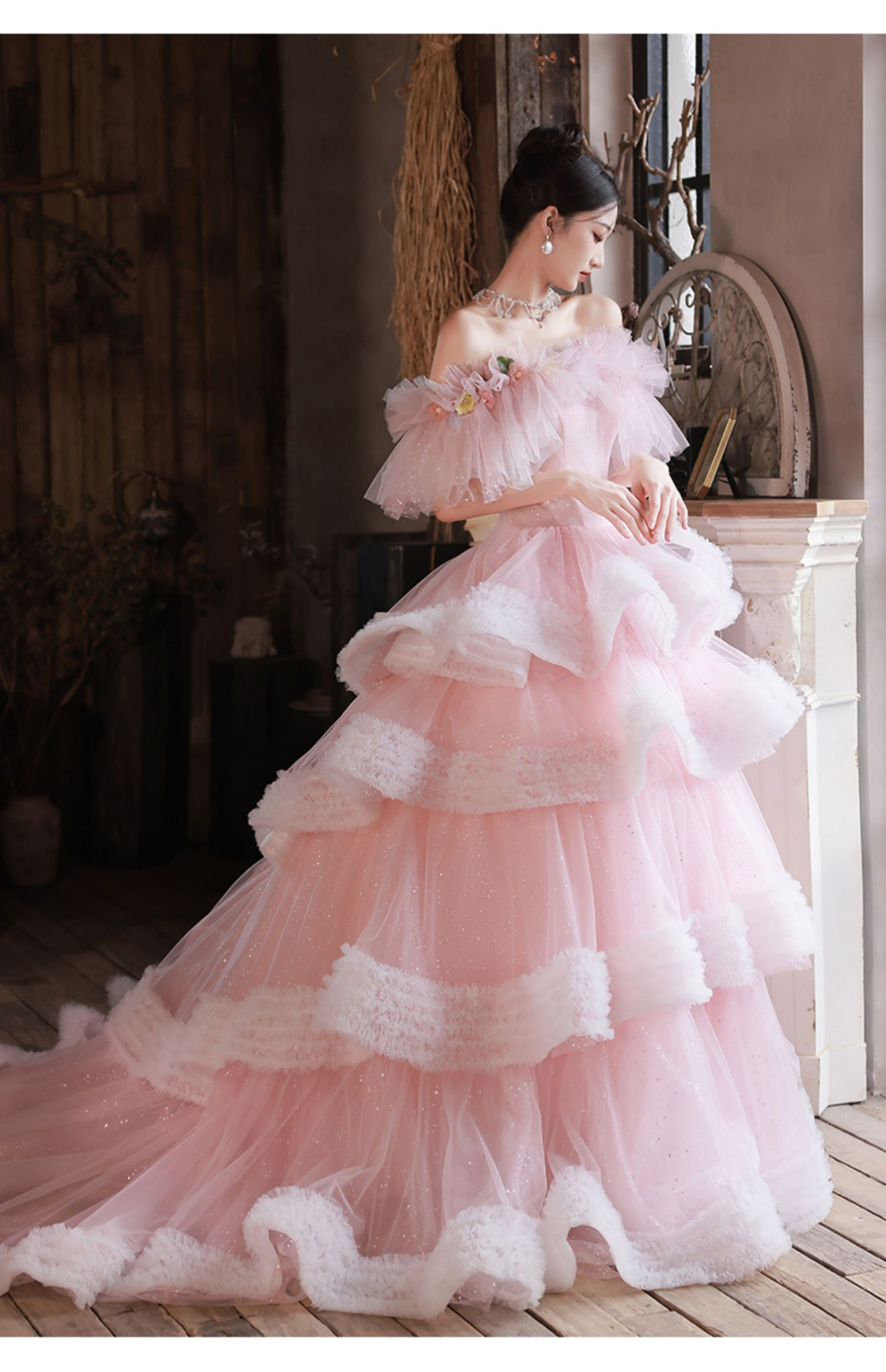 Pink Gown For Js Prom Dress Sen Series Tailed Evening Dress Ball Gown ...