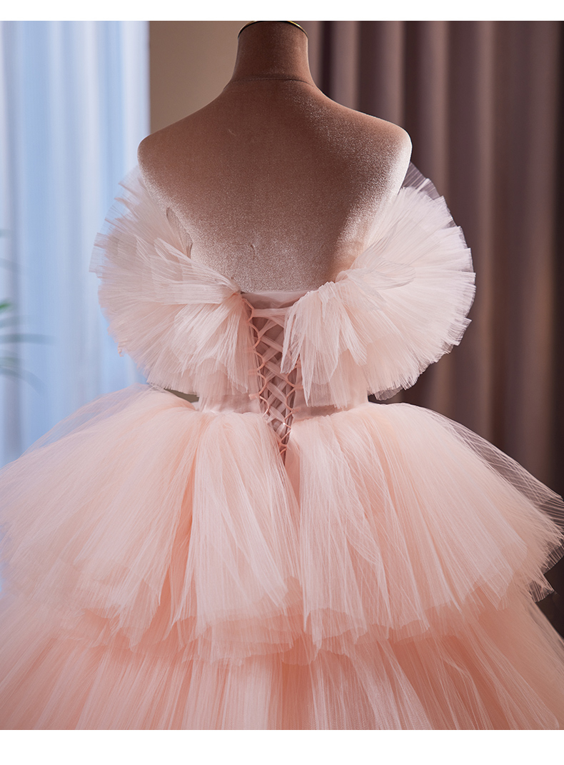 Pink Ball Gown For Js Prom Dress Princess Style Tailed Evening Dress ...