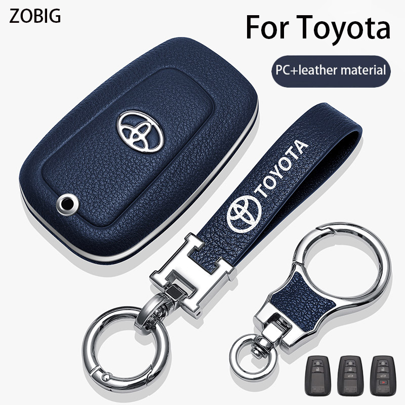 ZOBIG Genuine leather Key Fob Cover for Toyota Car Key Case Shell For ...