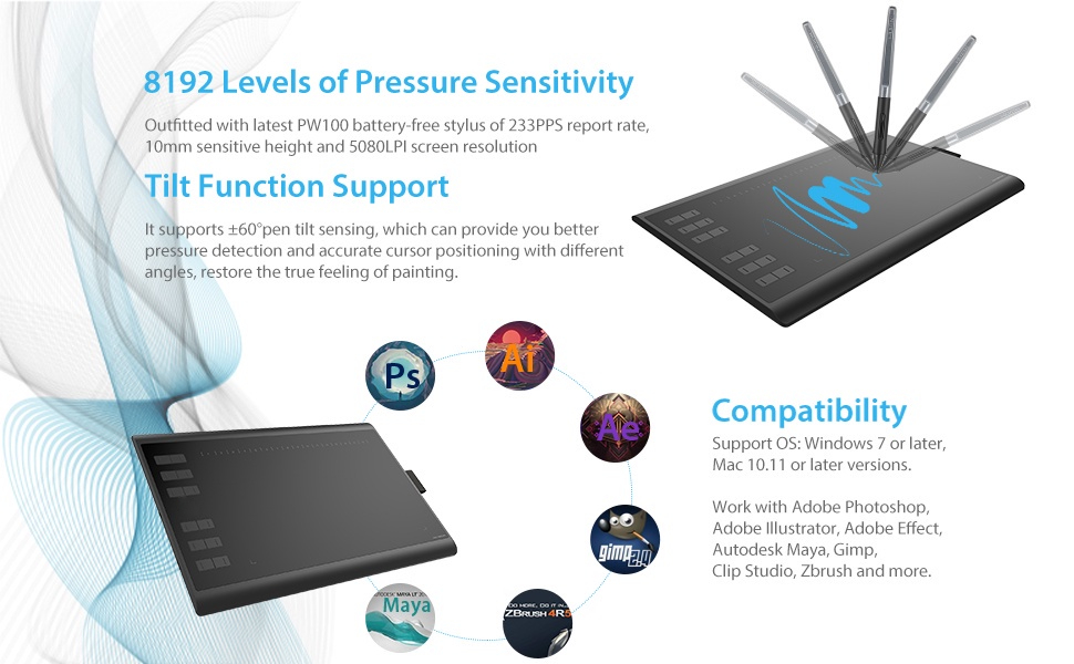 Graphics Drawing Tablet D1060P Android Devices Supported Tilt Function ...