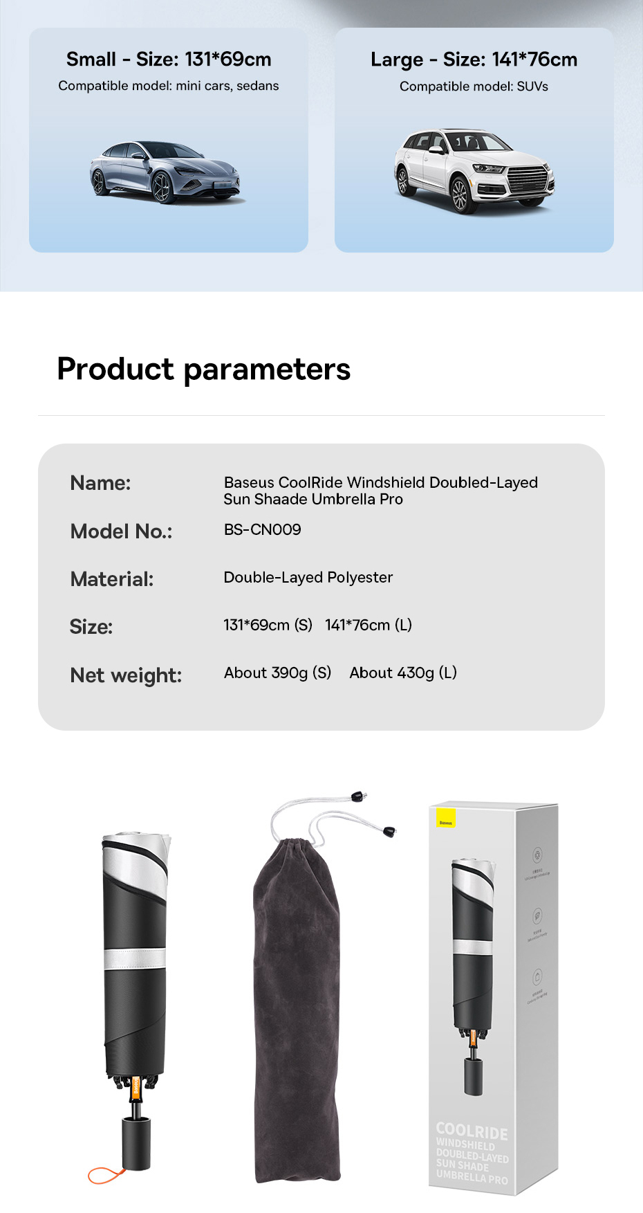 Baseus Car Sun Shade Protector Parasol Auto Front Window Sunshade ...