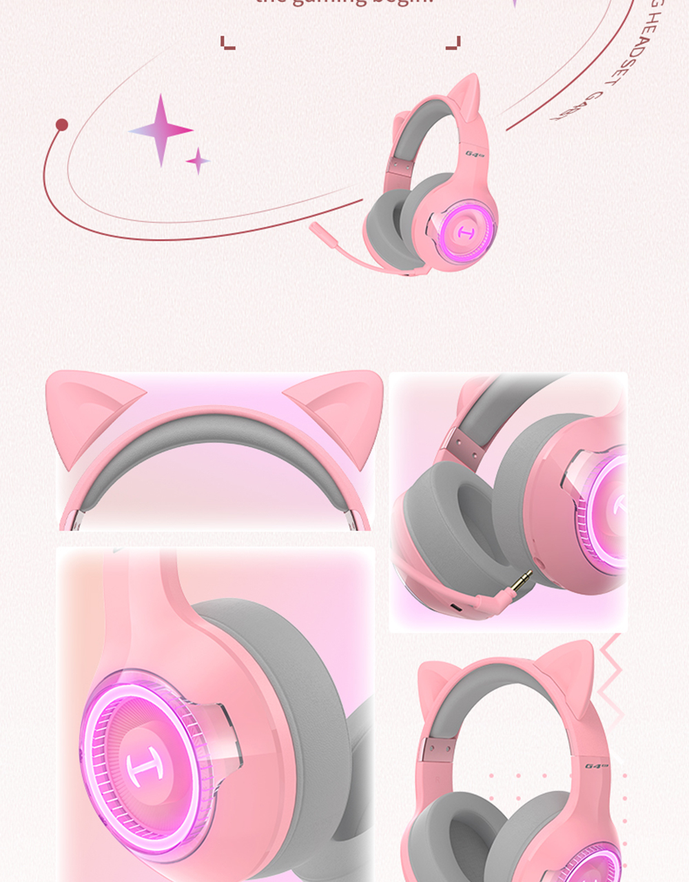 Original Edifier HECATE G4BT Cat Ear Pink Wireless Headphones RGB ...