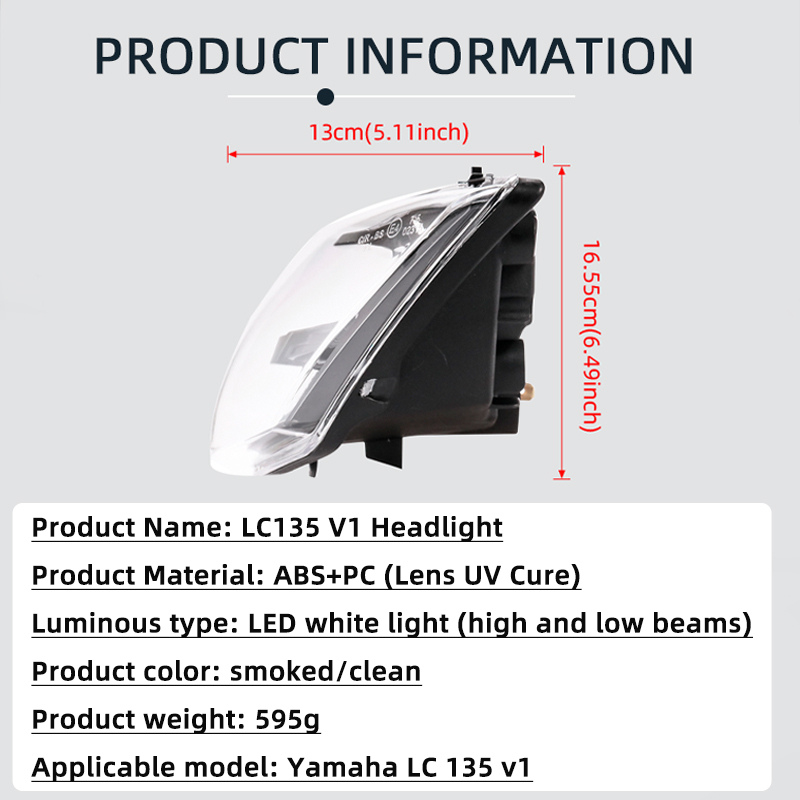 Motorcycle led headlight YAMAHA T135 Spark 135/135i V1 Sniper 135 V1 ...