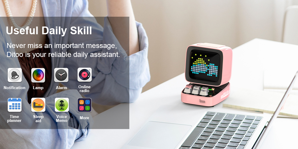 Original Divoom Ditoo Plus Retro Pixel Art Bluetooth Portable Speaker ...