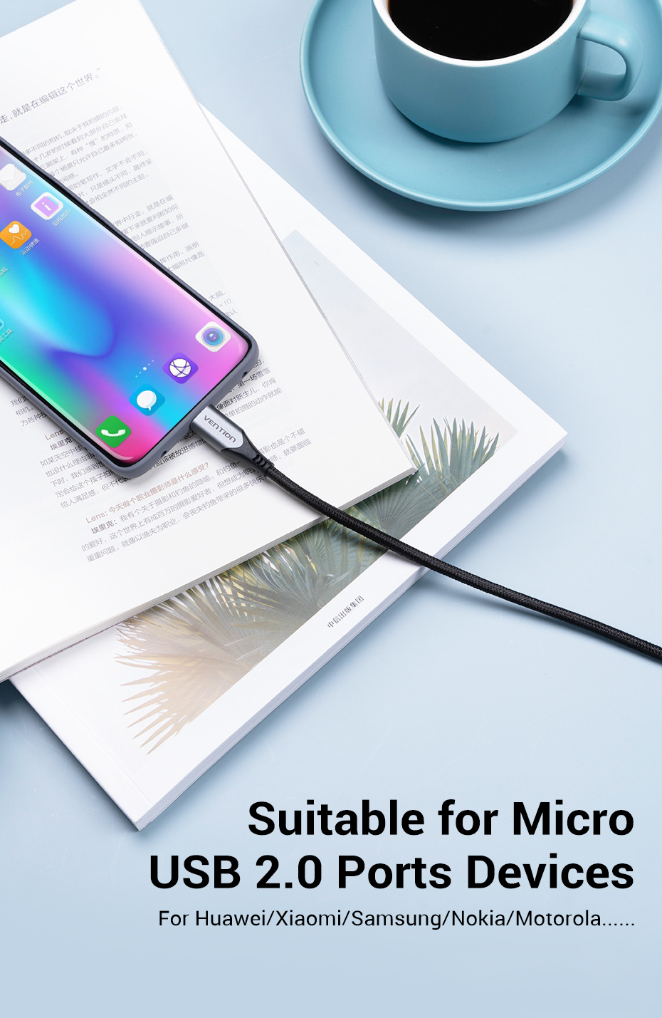 Vention Micro USB 3a Nylon Fast Charging Data Cable For Android Mobile ...