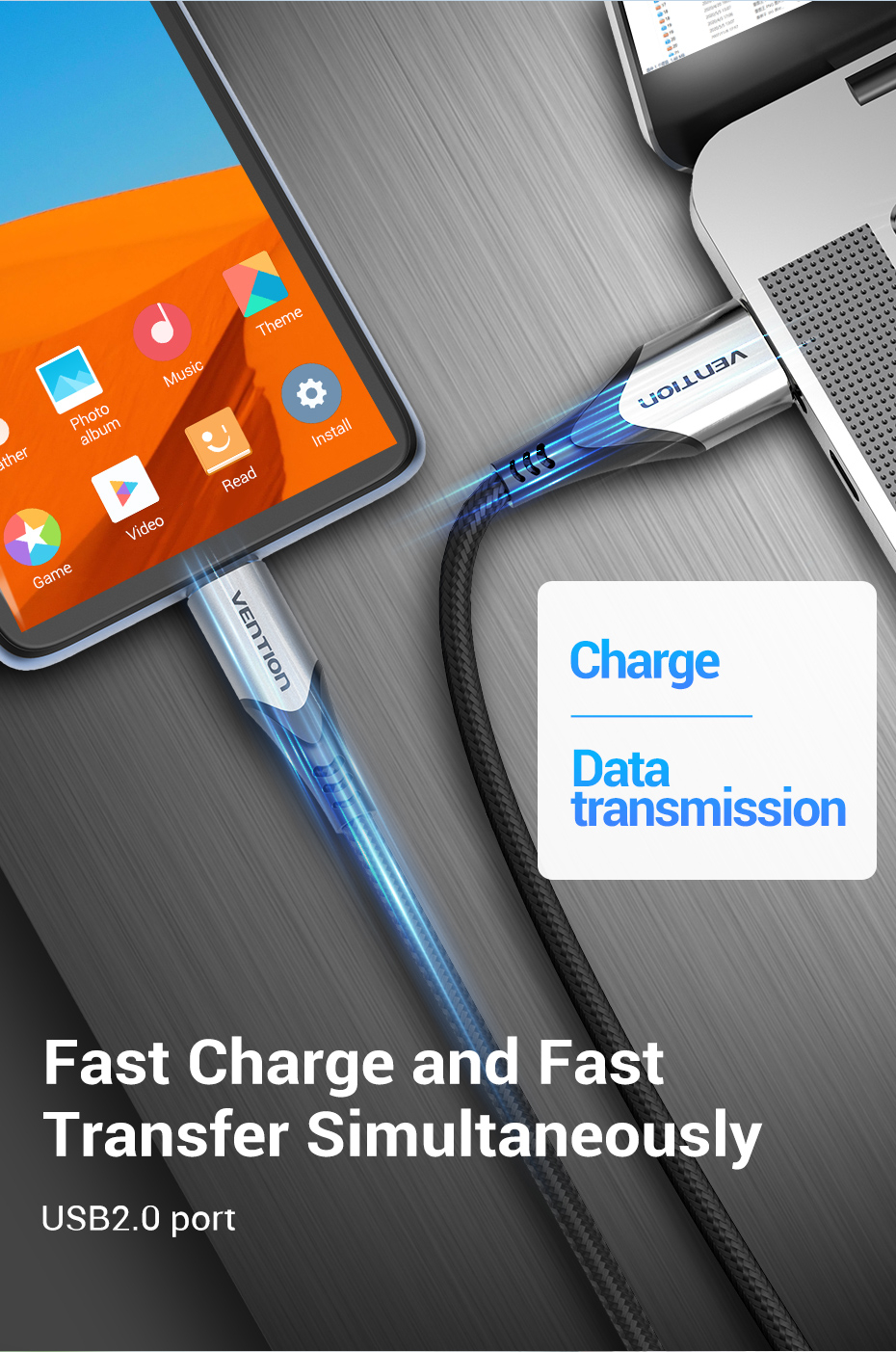 Vention Micro USB 3a Nylon Fast Charging Data Cable For Android Mobile ...