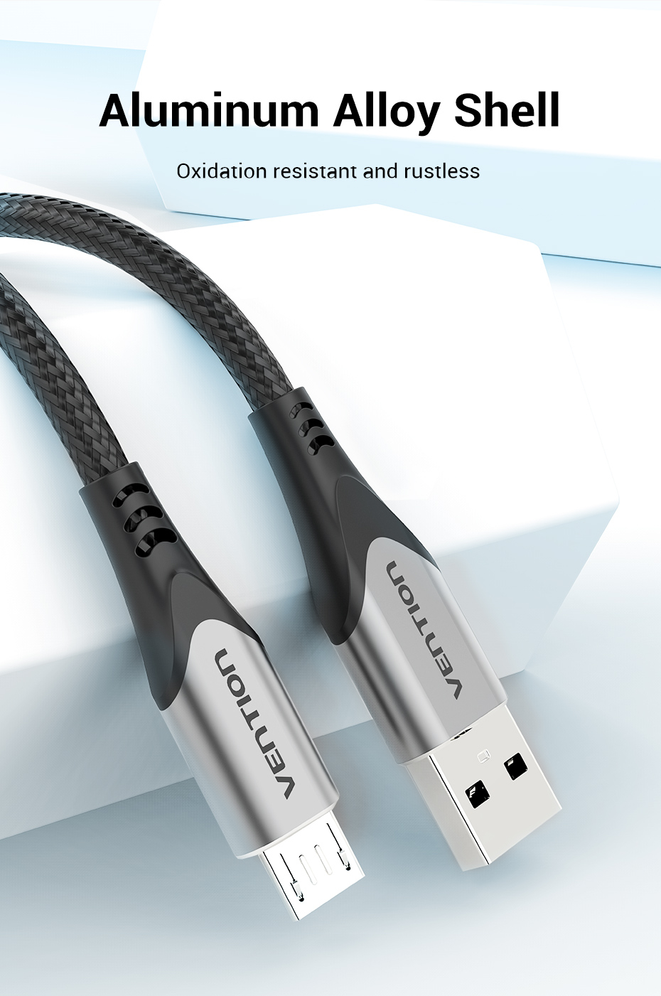 Vention Micro USB 3a Nylon Fast Charging Data Cable For Android Mobile ...