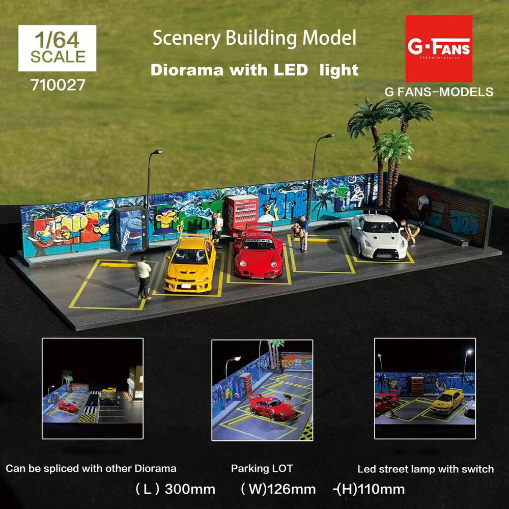 1:64 Scale Diorama Car Garage Model LED Lighting Car Parking Lot Model ...