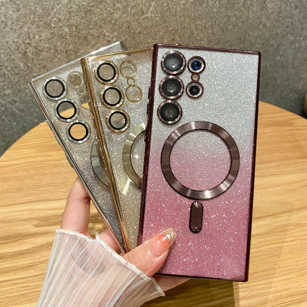 PlatingTransparent Glitter Case For Samsung galaxy S25 Ultra S23 Ultra Plus S24 Ultra S22 S21 FE ...