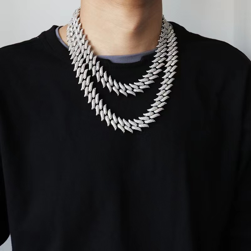 16mm wide hip-hop fashion Cuban chain with rhinestone thorny necklace ...