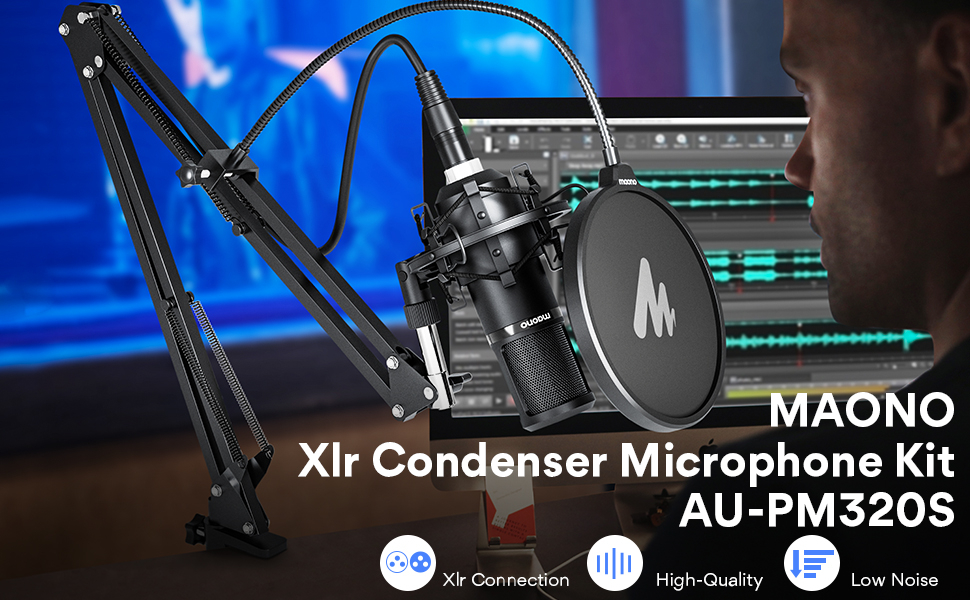 Maono AU-PM320S XLR Condenser Microphone Kit Professional Cardioid ...