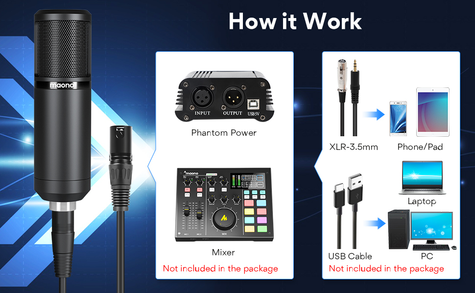 Maono AU-PM320S XLR Condenser Microphone Kit Professional Cardioid ...