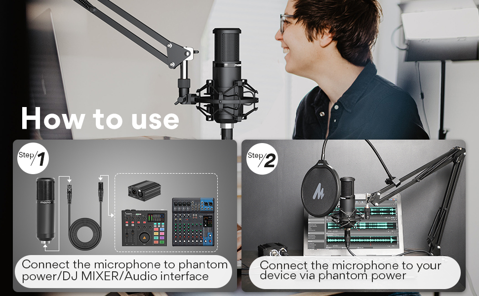 Maono AU-PM320S XLR Condenser Microphone Kit Professional Cardioid ...