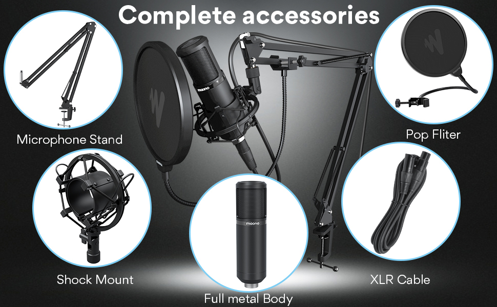 Maono AU-PM320S XLR Condenser Microphone Kit Professional Cardioid ...