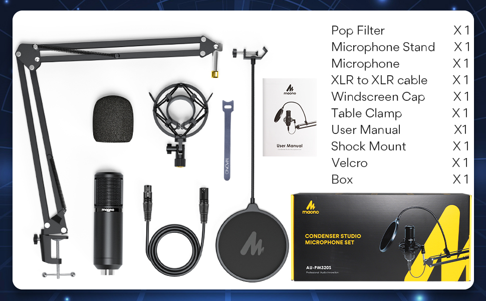 Maono AU-PM320S XLR Condenser Microphone Kit Professional Cardioid ...