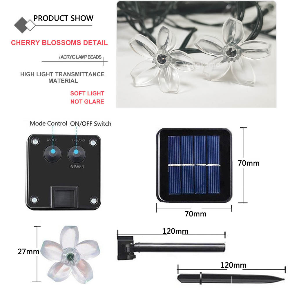 Solar Garlands Light 7m 12m 22m Peach Flower Solar Lamp Power LED ...