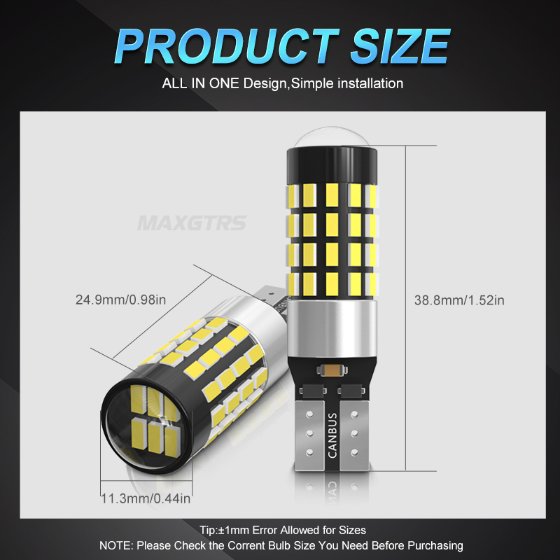 MAXGTRS T10 LED Bulbs W5W Canbus 194 168 54 SMD 3014 DRL Car Parking ...