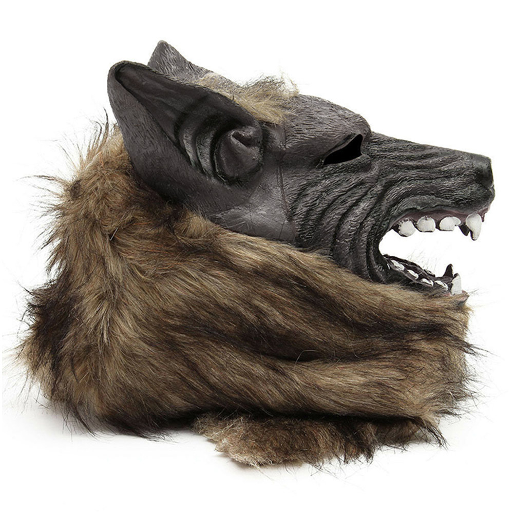 COD% Halloween Latex Rubber Wolf Head Hair Mask Werewolf Gloves Costume ...