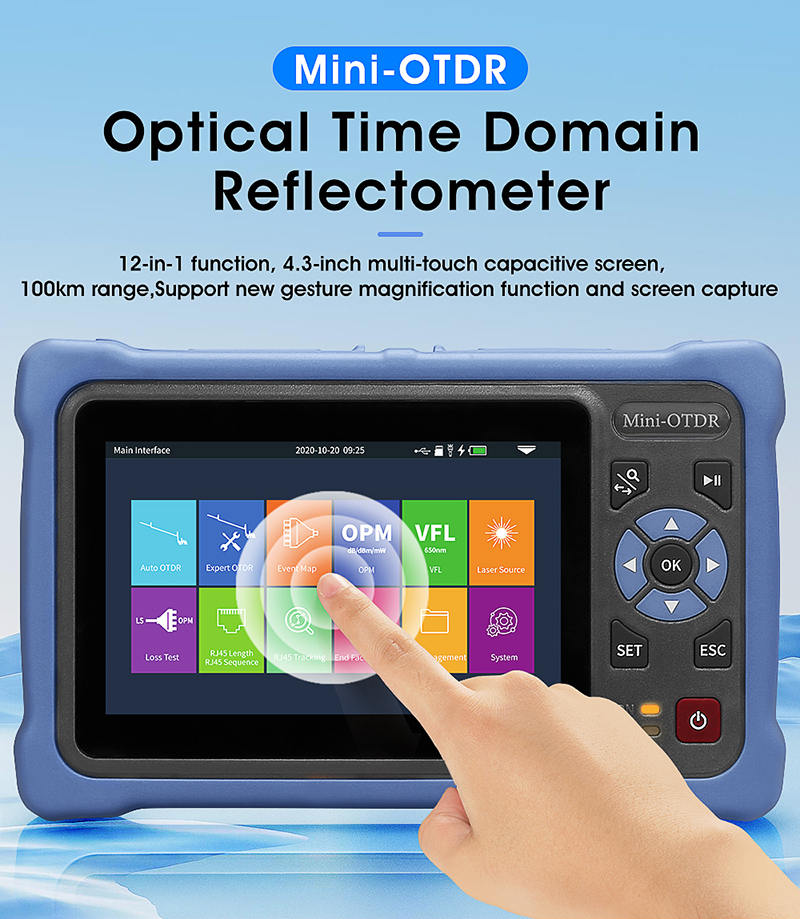 Touchscreen OTDR Optical Time domain Reflexometer 100KM Fiber Optic ...
