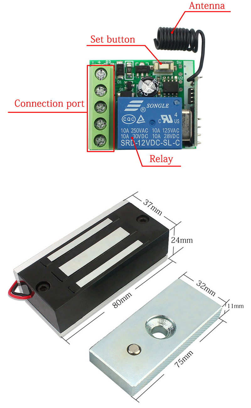 Wireless remote control magnetic lock 60KG remote control electric lock ...