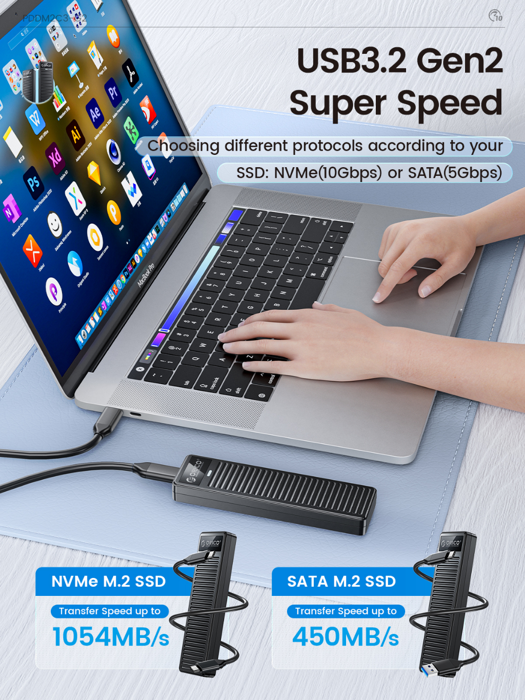 ORICO M.2 NVMe SSD Enclosure SSD Case 10Gbps USB 3.2 Gen2 M2 Portable ...