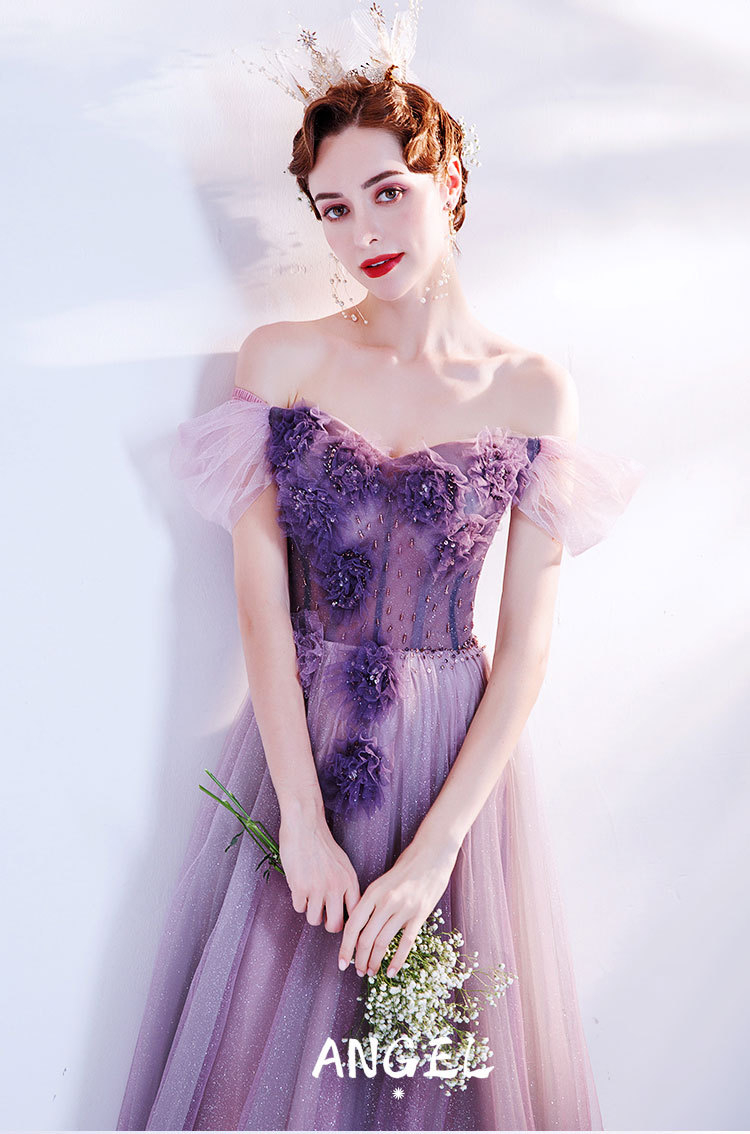 Purple Party Evening Dress Off Shoulder Prom Dress Gown For JS Prom ...