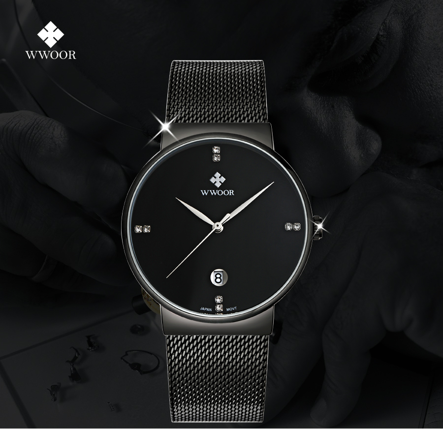 Wwoor Men Watches Ultra-Thin Quartz Wristwatch Waterproof Calendar ...