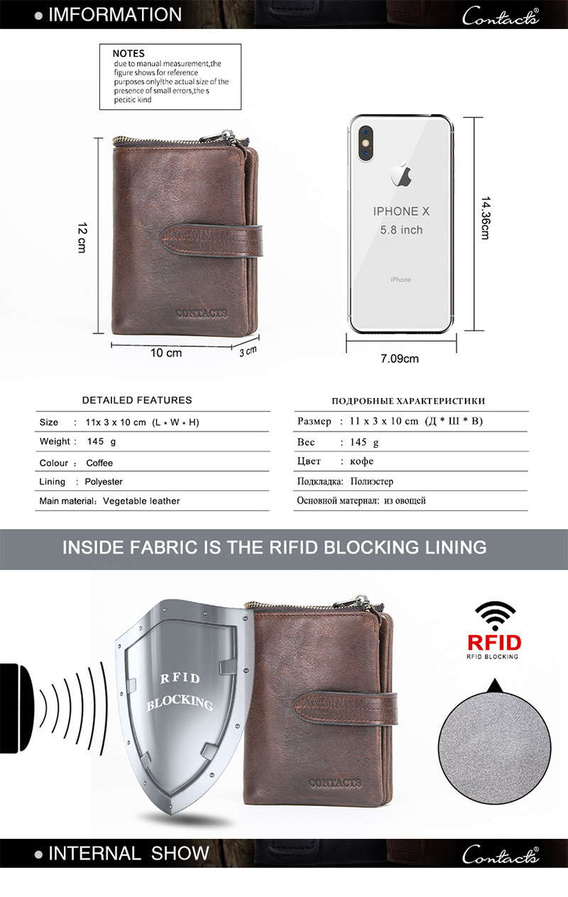 CONTACT'S New Fashion Retro Genuine Leather Wallet For Men Folded Card ...