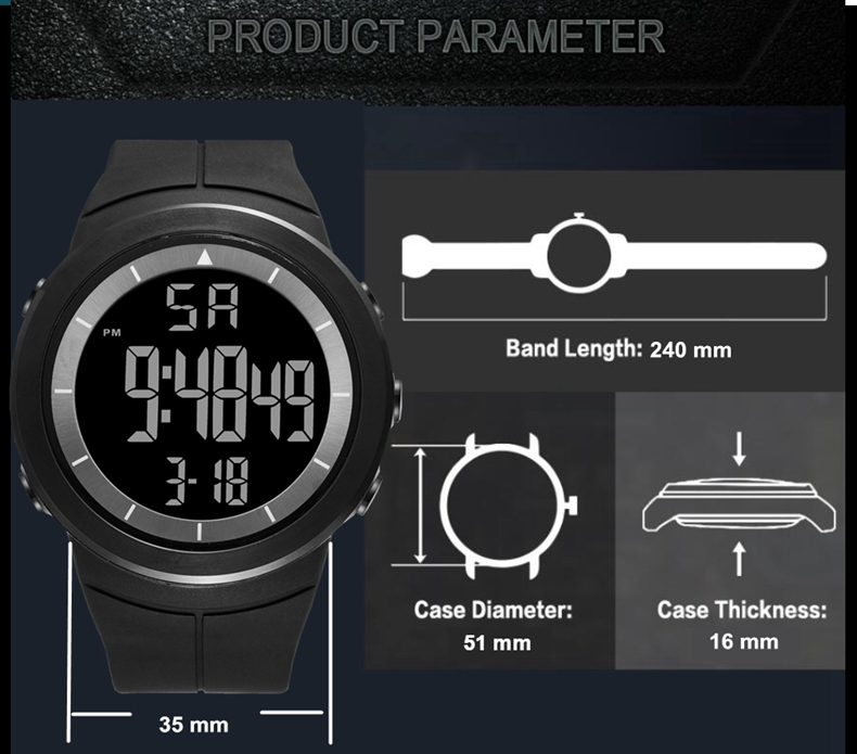 OSHEN Men's watch Sports Alarm Digital 50M Waterproof Watch 1805 ...