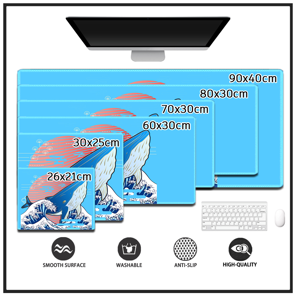 Whales And Waves Customised Mouse Pad Gaming Table Mat Stitched Edge ...