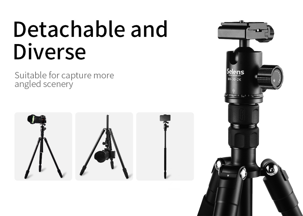 Selens Camera Tripod with Ball Head Mount Portable Aluminum Alloy ...