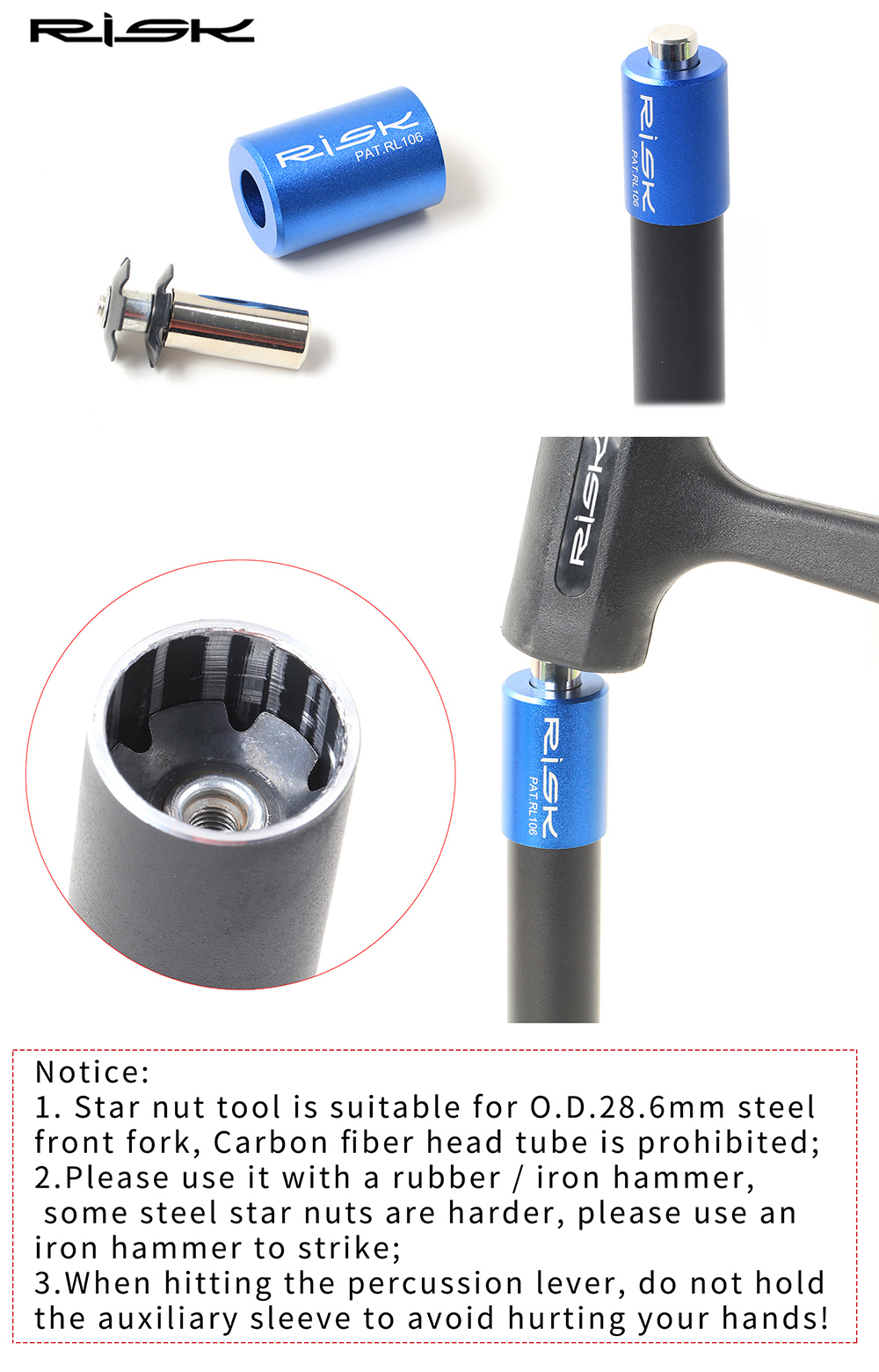 RISK Bicycle Front Fork Headset Installer Tool Star Nut Setting ...