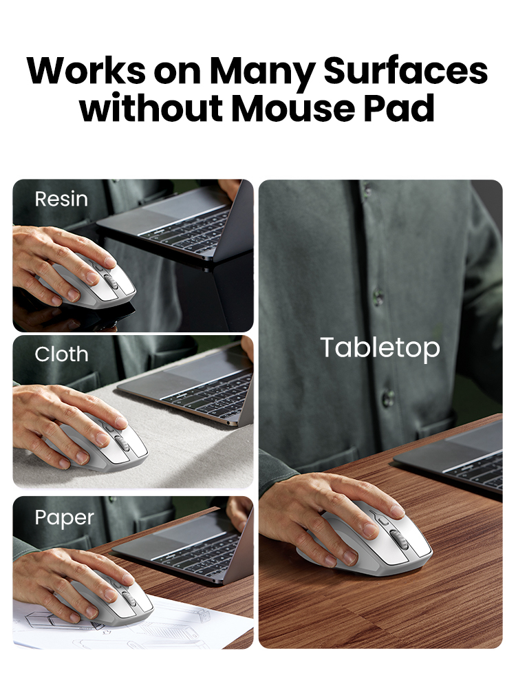 UGREEN Wireless Mouse Bluetooth 5.0 Ergonomic 4000 DPI 6 Mute Buttons ...