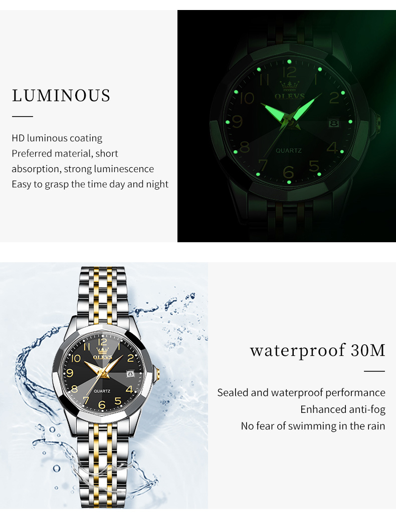 OLEVS Couple Watch Waterproof Original Stainless Steel Luminous ...