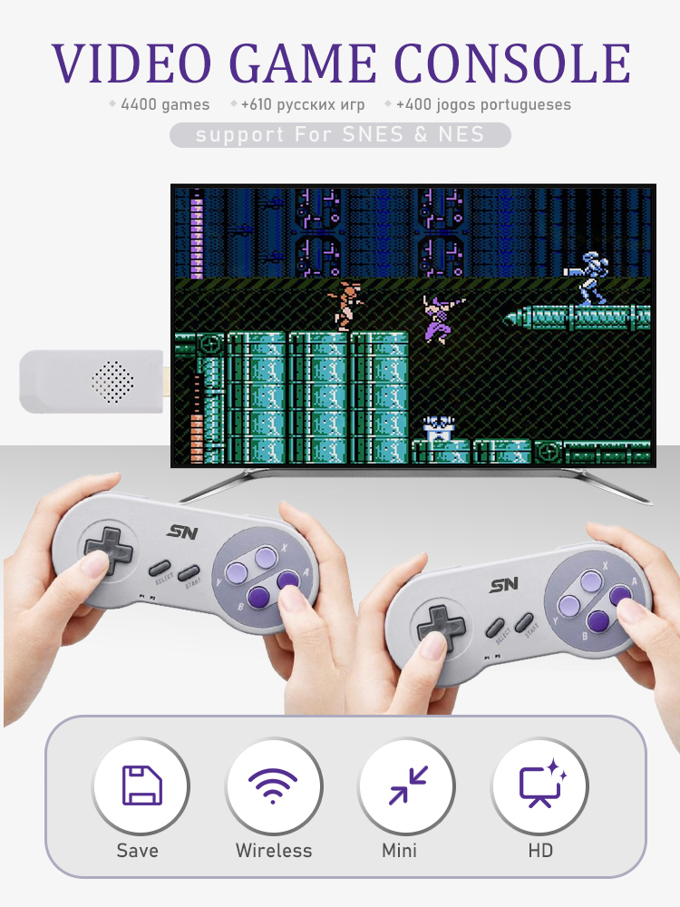 16 bit 8 Bit Wireless Retro 4K TV Game HDMI Video Game Console For ...