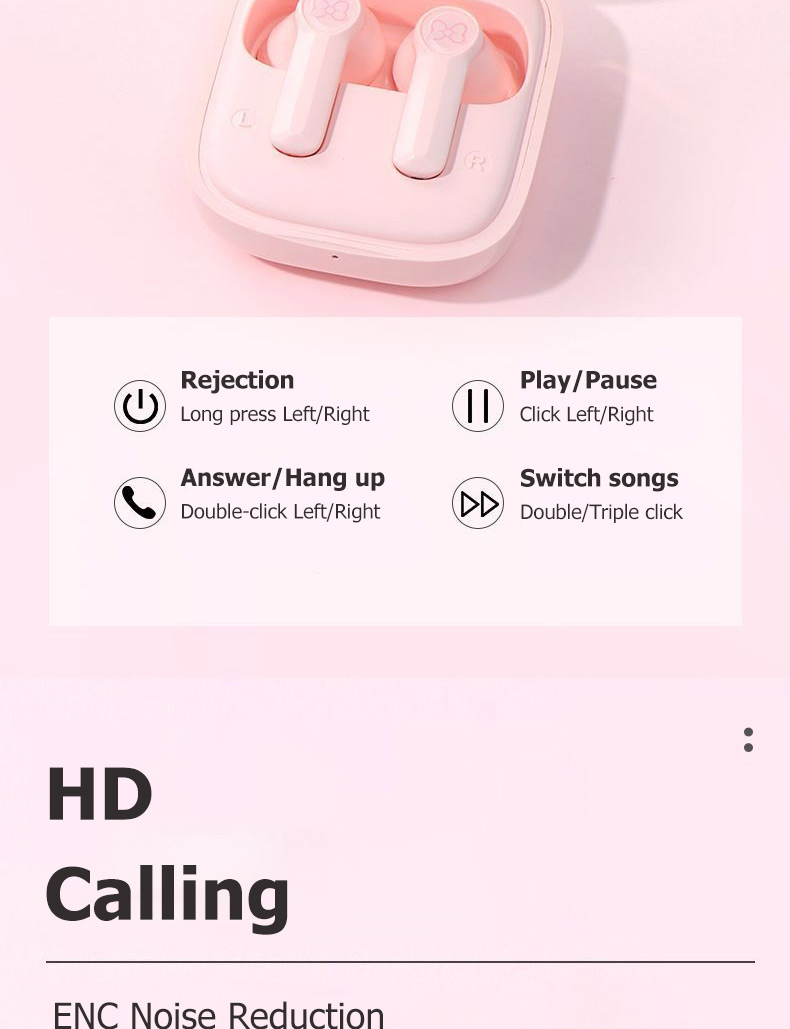 Miniso Sanrio Disney Wireless Bluetooth Noise Cancelling Gaming Earbuds ...