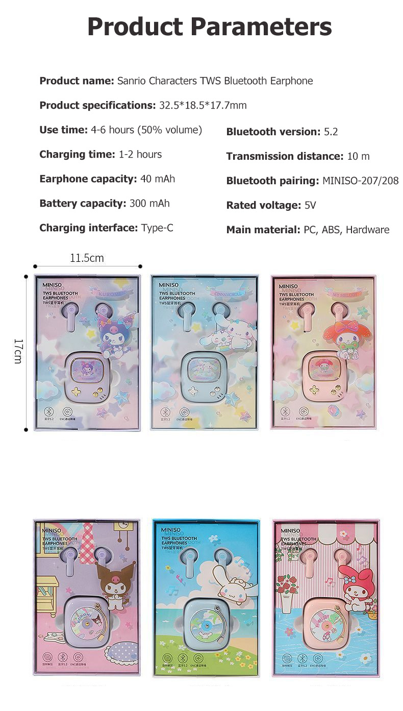 Miniso Sanrio Disney Wireless Bluetooth Noise Cancelling Gaming Earbuds ...