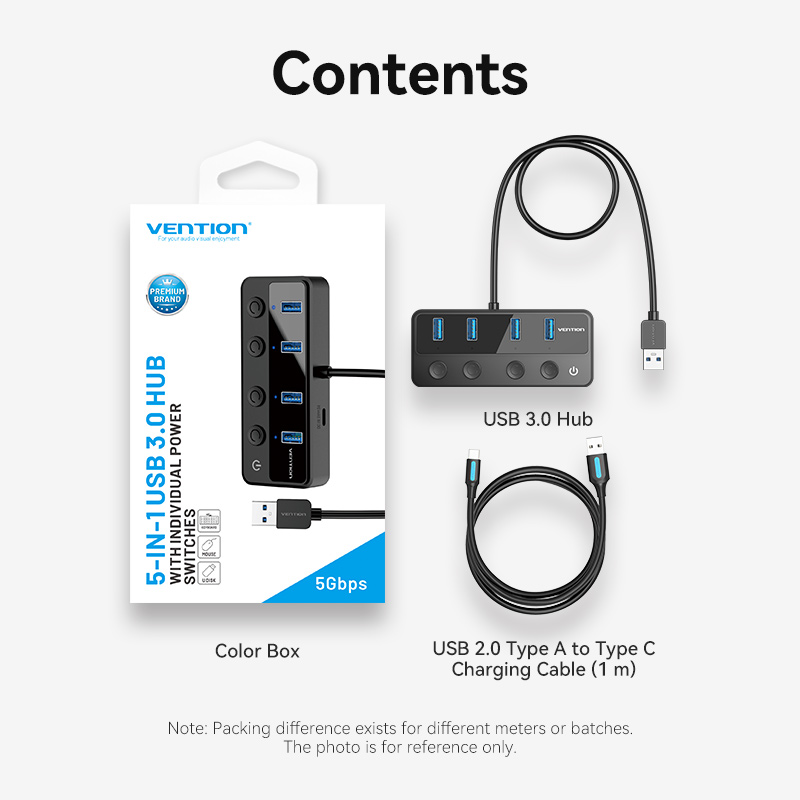 Vention 8-in-1 USB 3.0 Hub Adapter With Individual Power Switches 5Gbps ...