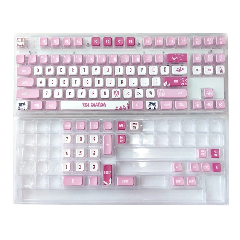 118 Key Cute Cat Pink Keycaps Transparent Keycap Pudding PBT Key Cap ...