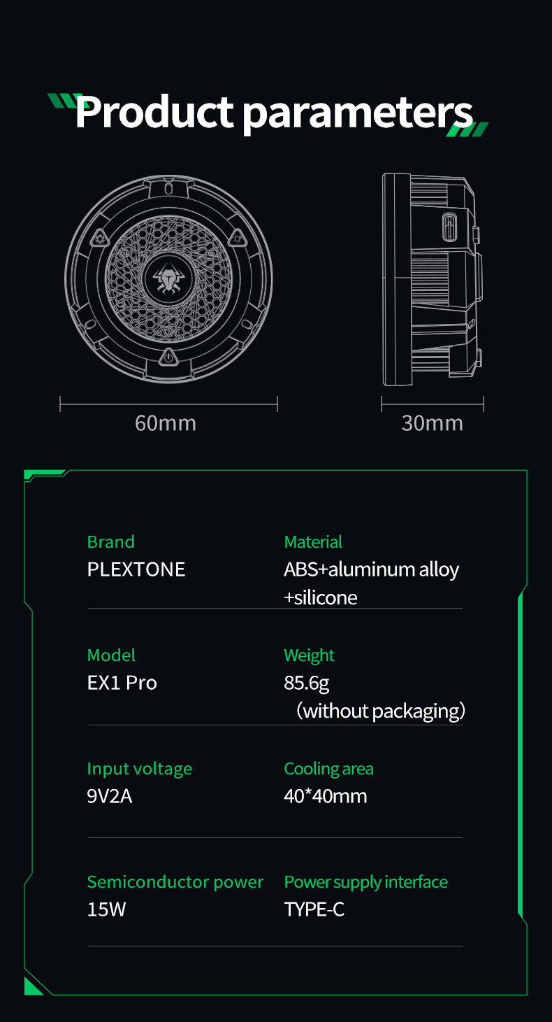 PLEXTONE EX1 Pro RGB Mobile Phones Cooler Professional Game Player Hurricane Turbofan Cooler ...