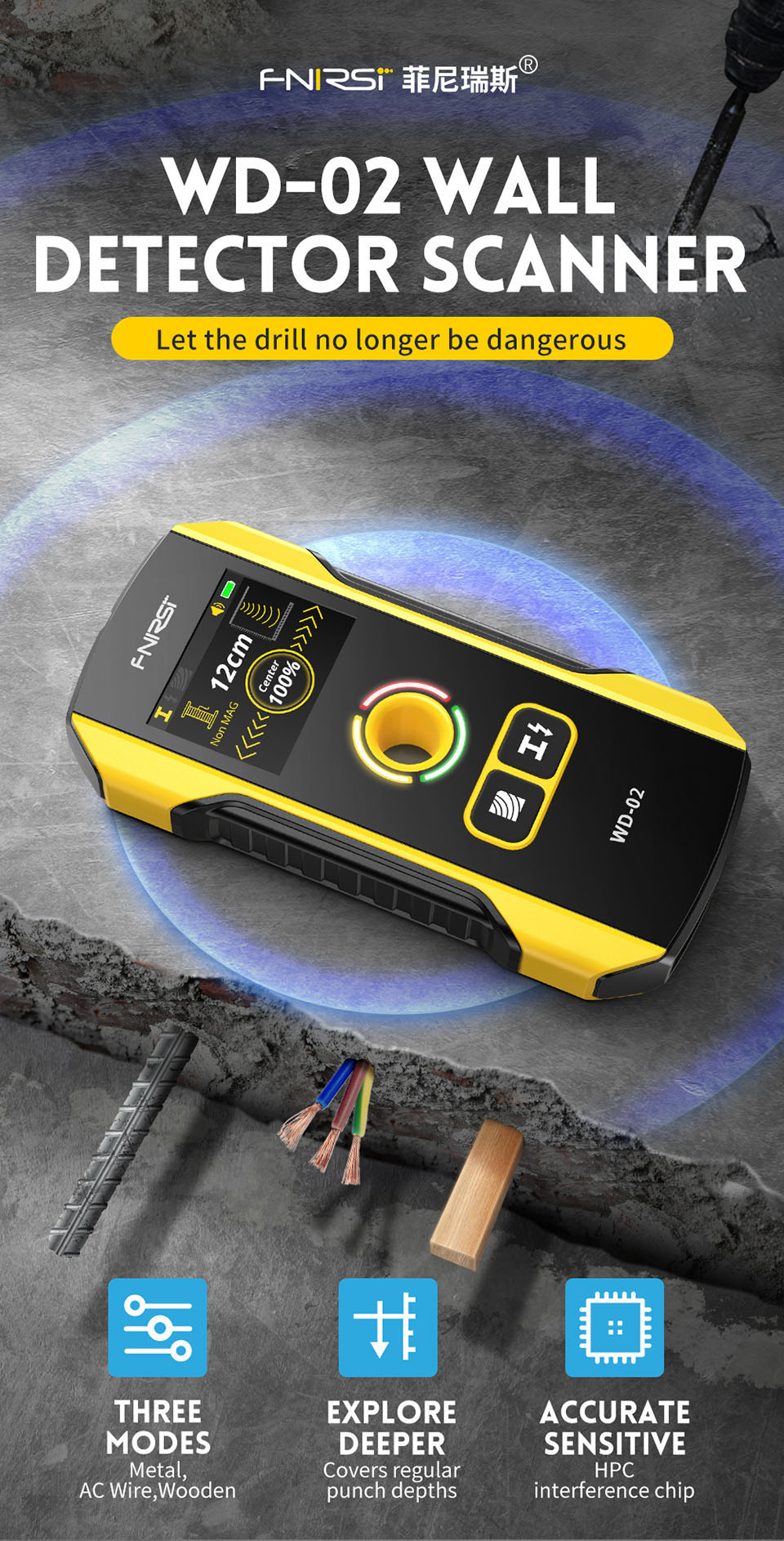 WD-01 WD-02 Metal Detector Wall Scanner Stud Finder Precise Safe Drill ...