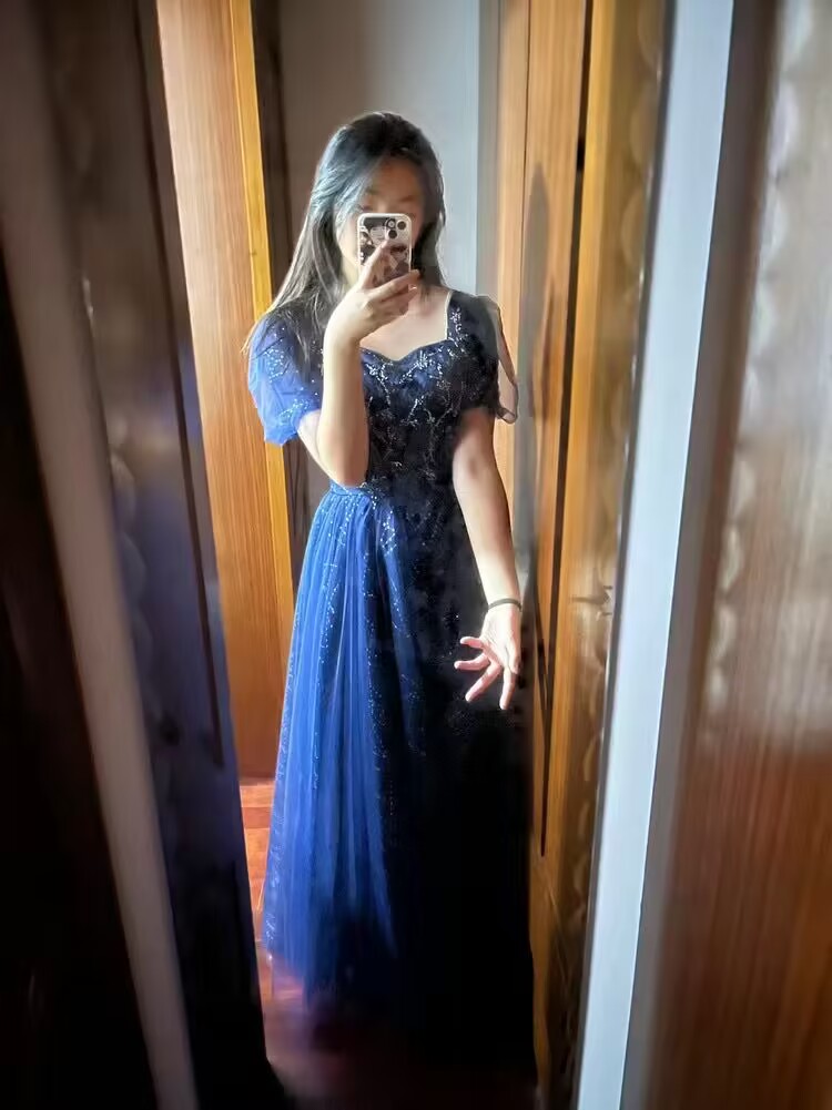 Blue Evening Dress Women's New Fashion Temperament Gown Long Maxi Dress ...